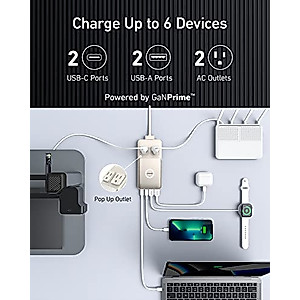 Anker Charging Station (AnkerPrime 100W), Compact Power Strip for Travel,Work, 5ft Detachable Extension Cord with 2 Outlets & 4 USB Ports, for iPhone14, Samsung, iPad, MacBook (not Battery/Wireless)