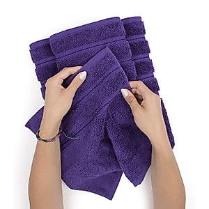 American Soft Linen Luxury 6 Piece Towel Set, 2 Bath Towels 2 Hand Towels 2 Washcloths, 100% Cotton Turkish Towels for Bathroom, Purple Towel Sets