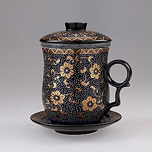 Tea Talent Porcelain Tea Cup with Infuser Lid and Saucer Sets - Chinese Jingdezhen Ceramics Coffee Mug Teacup Loose Leaf Tea Brewing System for Home Office