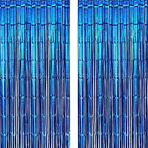 Twinkle Star 2 Pack Photo Booth Backdrop Foil Curtain Tinsel Backdrop Environmental Background for Birthday Party, Wedding, Graduation, Christmas Decorations (Blue)