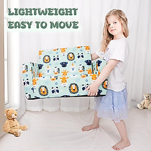 Pipoobear Kids Sofa, Comfy 2-in-1 Toddler Couch Fold Out, Convertible Sofa to Toddler Lounge Chair for Boys and Girls (Animal, Green)