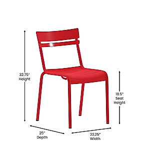 Flash Furniture Nash Commercial Grade Steel Stack Chair, Indoor-Outdoor Armless Chair with 2 Slat Back, Set of 4, Red