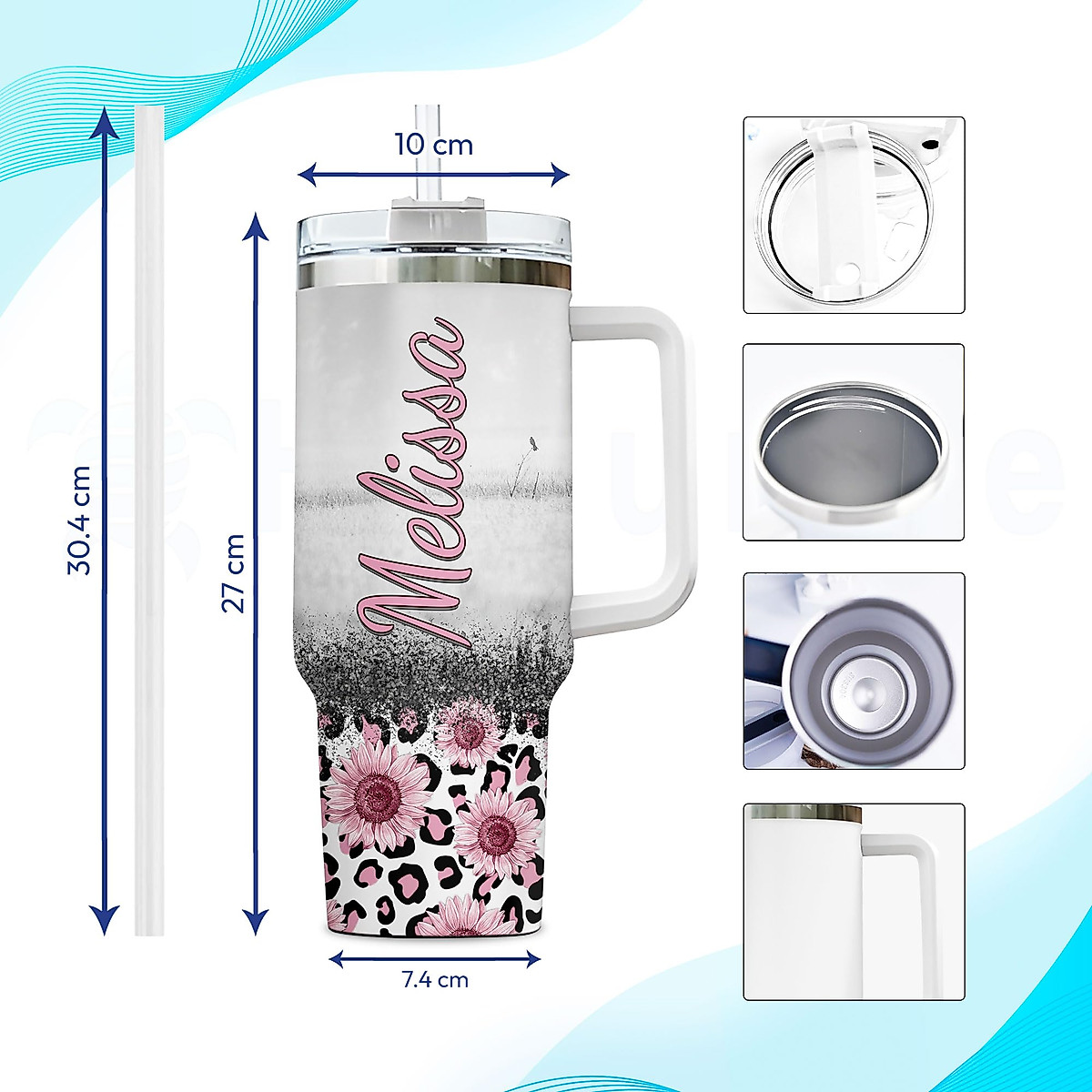 Hyturtle Personalized Gifts For Highland Cow Lover Tumbler 40oz with Handle and Straw - Stainless Steel Travel Coffee Cup With Lid - Cute Farm Animal Lover Gifts For Women, Girl On Birthday Christmas