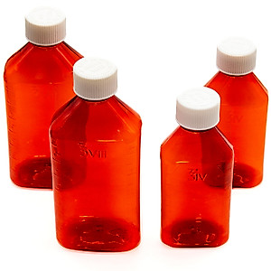 Pharmacy Oval Bottle Amber 8 oz with CR Caps Included (QTY. 50) - Prescription Pharmacy Bottle, Pharmacy Container, Prescription Plastic Container by Sponix