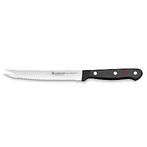 WÜSTHOF Gourmet Five Inch Tomato Knife | 5" Tomato Knife with Serrated Edge | Precise Laser Cut High Carbon Stainless Steel Serrated Utility Knife – Model