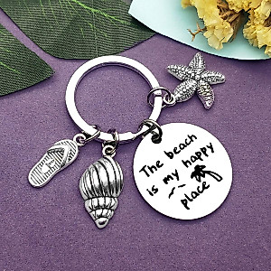 Vadaka Beach Lover Gift Keychain Beach Jewelry Beach Keyring Stainless Steel Key Chain Birthday Christmas Graduation Gift for Women Girl Teens Beach Lover