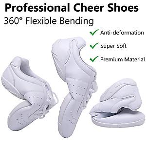 sharllen Youth Girls Cheerleading Shoes Athletic Training Sports Cheer Shoes for Kids and Adults Breathable Walking Sneakers White-45