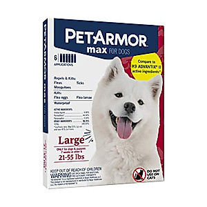 PetArmor Max Flea, Tick and Mosquito Prevention for Large Dogs (21 to 55 Pounds), Topical Dog Flea Treatment Repels and Kills, 6 Month Supply