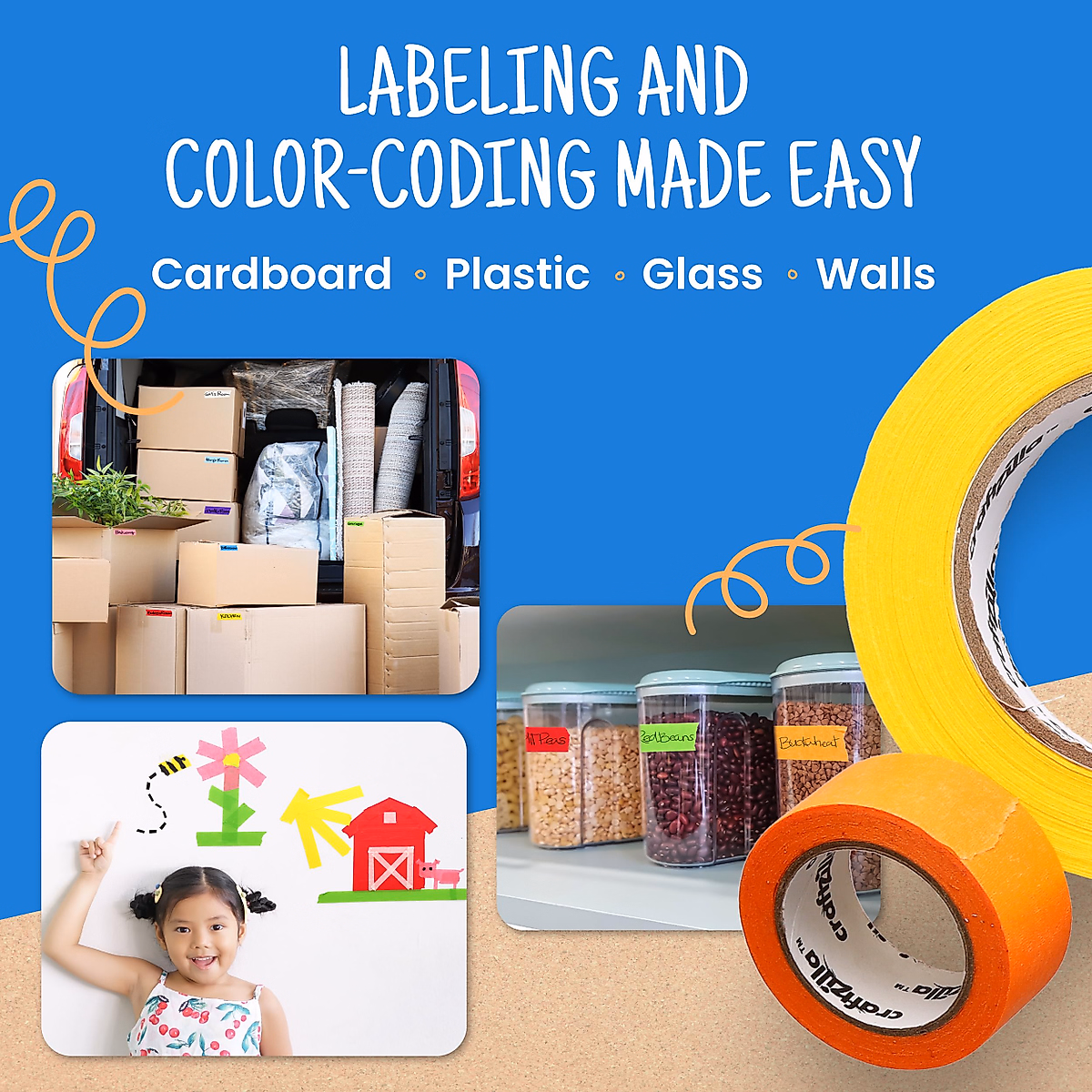 Craftzilla Colored Masking Tape – 10 Roll Multi Pack – 300 Feet x 1 Inch of Colorful Craft Tape – Vibrant Rainbow Colored Painters Tape – Great for Arts & Crafts, Labeling and Color-Coding