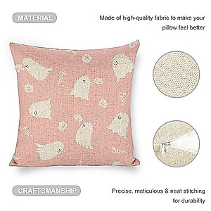 Ghost Pumpkin Halloween Throw Pillow Covers 18×18 Pillowcases Set of 1 Autumn Pattern Linen Decorative Square Pillow Case Cushion Covers Standard Size for Sofa Couch Outdoor Bed Pillow Protectors