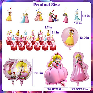 Princess Peach Birthday Party Supplies, Princess Peach Party Favors, Princess Peach Party Decorations Include Banners, Backdrop, Hanging Swirls, Balloons, Cake Decoration, Cupcake Toppers, Tablecloth