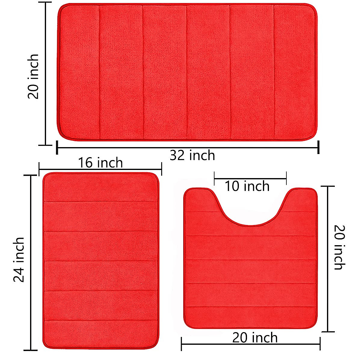 Bathroom Rugs Memory Foam Bath Mat Bathroom Rugs Sets 3 Piece Bath Mats for Bathroom Sets Thick Soft Absorbent Bath Rugs Shower Mat with No Slip PVC Backing Machine Washable,Easy to Dry - Red