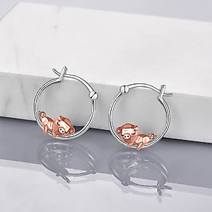 Pig Earrings Sterling Silver Origami Pig Hoop Earrings Pig Jewelry Gifts for Women