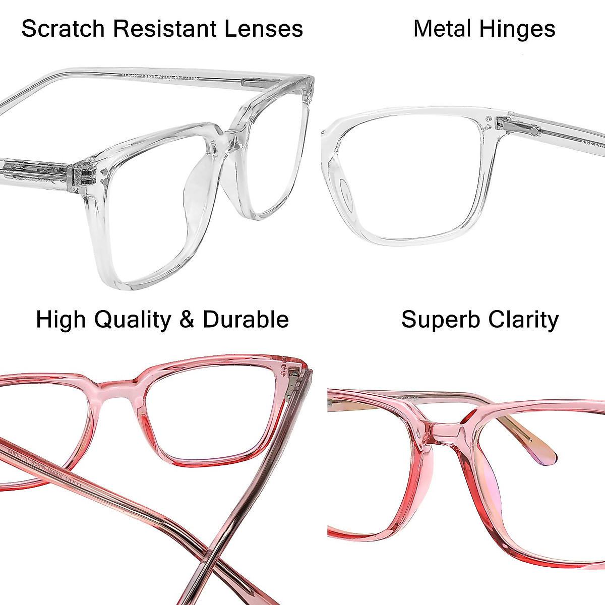 Yogo Vision 2 Pack Bifocal Reading Glasses Readers for Men Women Anti Glare Lightweight Eyeglasses Transparent Clear/Transparent Pink 1.5