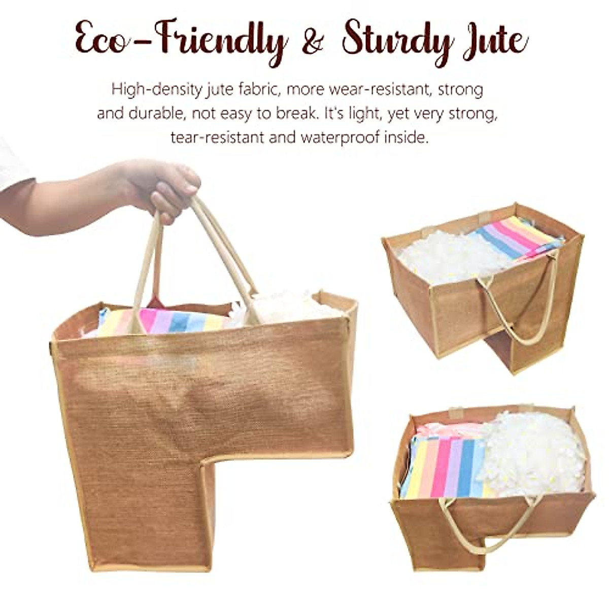 Barcrafters Jute Stair Basket with Cotton Handles, Stairs Organizer and Wooden Stair Step Storage Organizer Eco-Friendly Linen Foldable Basket for Home, Laundry, Shoes, Socks, Blankets, Toys Brown