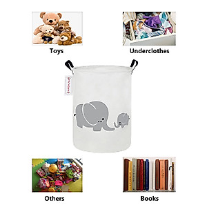 QUEENLALA Large Storage Basket,Laundry Hamper/Bathroom/Home Decor/Collapsible Round Storage Bin,Boys and Girls Hamper/Boxes/Clothing(Parent-child elephant)