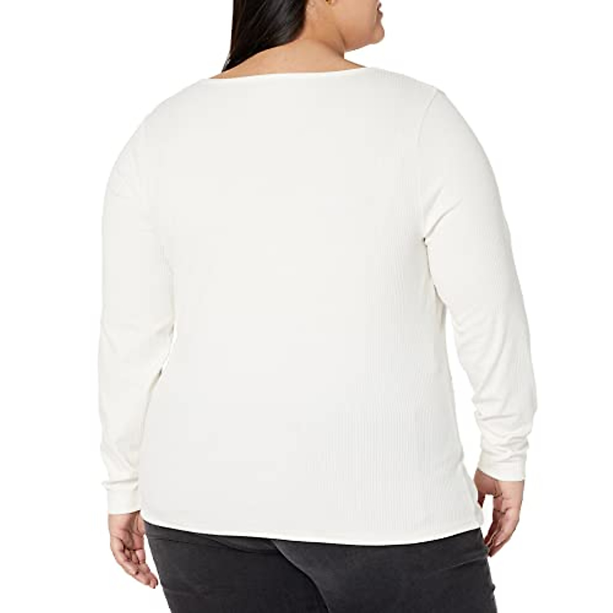 Amazon Essentials Sweater for Women, Long Sleeve Slim-Fit Rib Scoop Neck (Available in Plus Size), Pack of 2, Black/Eggshell White, Small