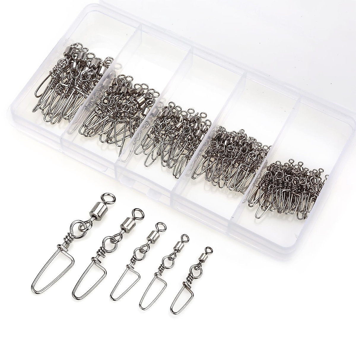 110PCS Stainless Steel Barrel Snap Swivel Fishing Accessories, Premium Fishing Gear Equipment with Ball Bearing Swivels Snaps Connector for Quick Connect Fishing Lures