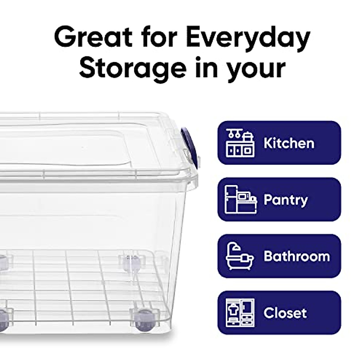 Superio Storage Containers With Wheels (3 Pack), Stackable Large Storage Containers With Lids, Durable Latches (32 Qt)