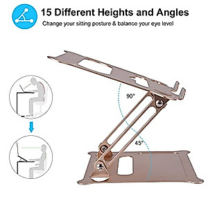 Fbrand Aluminum Laptop StandDesk, Portable Computer StandLaptop, Notebook Laptop RiserDesk, Ergonomic Adjustable Height Notebook Stand Holder11 to 17 in Mac MacBook Pro Air Dell, Gold