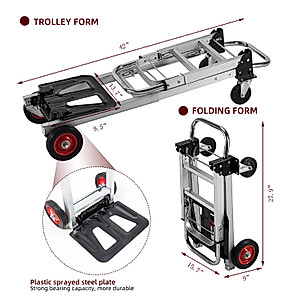 Aluminium Hand Truck Dolly Heavy Duty 440lbs Capacity, Stuffygreenus 2 in 1 Convertible Folding Hand Truck with Pneumatic Wheels and Telescoping Handles,Portable Dolly Cart with Bungee Cords