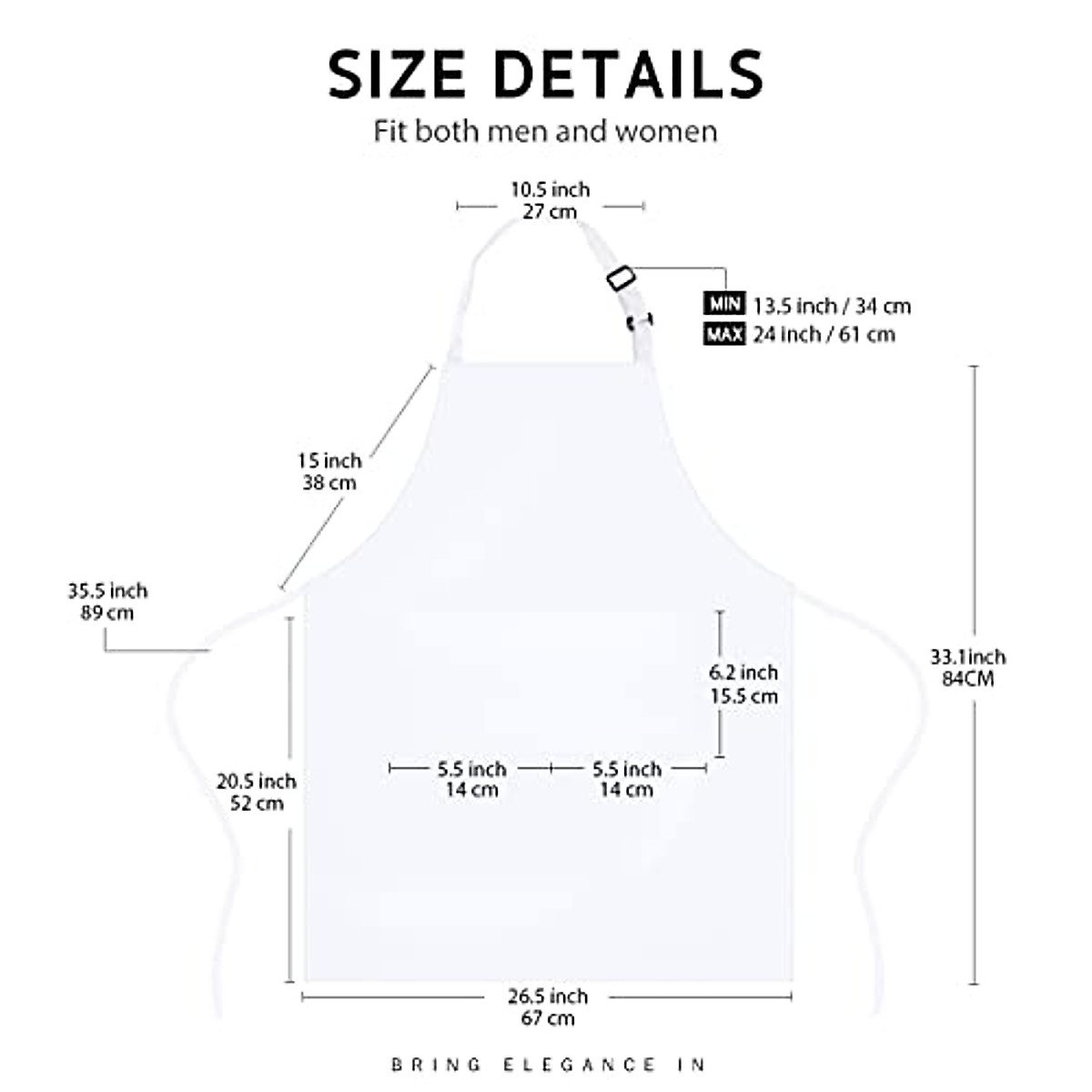 Syntus 2 Pack Adjustable Bib Apron Waterdrop Resistant with 2 Pockets Cooking Kitchen Aprons for BBQ Drawing, Women Men Chef, White