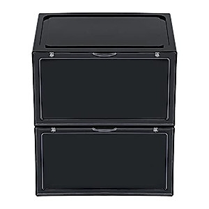 Yunge Drop Front Shoe Box,Set of 6, Stackable Plastic Shoe Box with Clear Door,Shoe Organizer for Display Sneaker, Easy Assembly,Fit up to US Size 14(11.02"x 13.97" x 8.66") Black