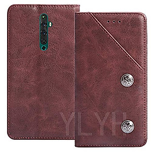 YLYT Shockproof - Red Flip Leather TPU Silicone Retro Cover with Stand Wallet Case for Oppo Reno2 6.5 inch with Card Slots