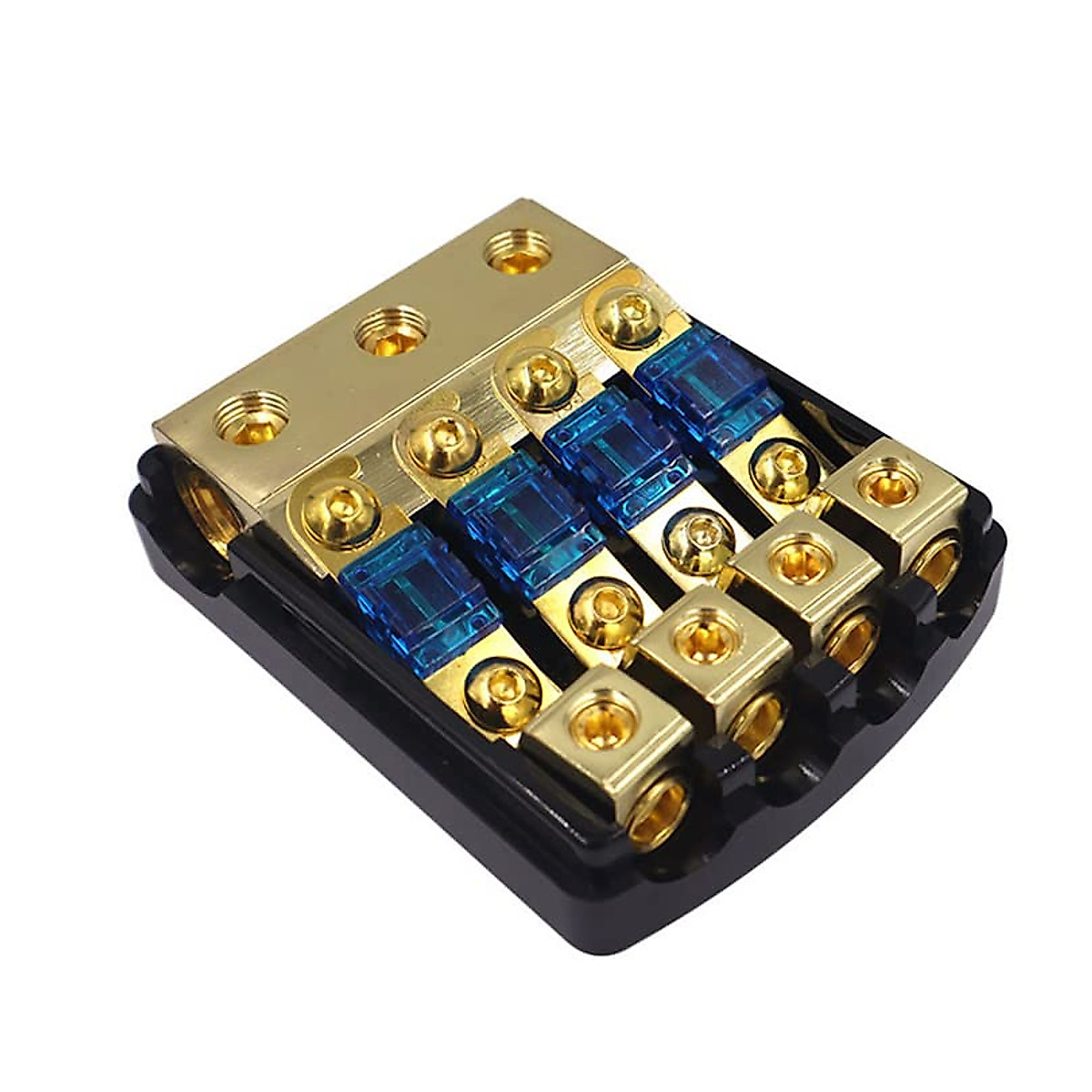 DriSentri 4 Way Fuse Holder HiFi Auto Fuse Distribution Block 60 Amp 12V Fusible Support 0 2 4 Gauge in 4/8 Gauge Out