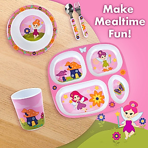 Bentology 5-Piece Construction Theme Mealtime Set - Includes Plate, Bowl, Utensils, and Glass - Dishwasher Safe, BPA Free, Cute Compartment Dish for Easy Self-Feeding