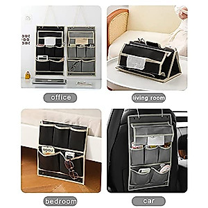 DRON TOOON Fabric Wall Hanging Storage Caddy Bag Pouch Organizer with Adhesive Hooks for Bedroom Kitchen Office or Car, Grey