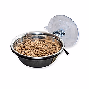 K&H Pet Products EZ Mount Up and Away Kitty Diner Cat Food Bowl that Mounts to Windows Stainless/Black 12 Ounces