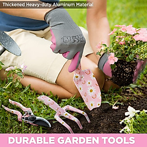 WORKPRO 5PCS Garden Tool Set, Aluminum Heavy Duty Gardening Tool Set with Garden Tool Bag, Outdoor Garden Hand Tools, Pink, Garden Gifts