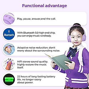 vinamass Kids Bluetooth Headphones, 22H Playtime, Bluetooth 5.0 & Built-in Mic, Noise Cancelling Headphones for Kids, Adjustable Headband, for School Home iPad Tablet Airplane