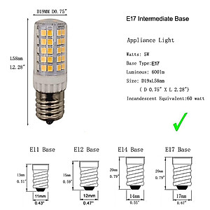WELESHEI E17 Led Bulb Microwave Oven Light Equivalent 60w Incandescent Warm White Appliance Light for 40w - 60w Type B Candelabra Bulb Dryer Range Hood Refrigerator Sewing Machine Lighting 4 Pack