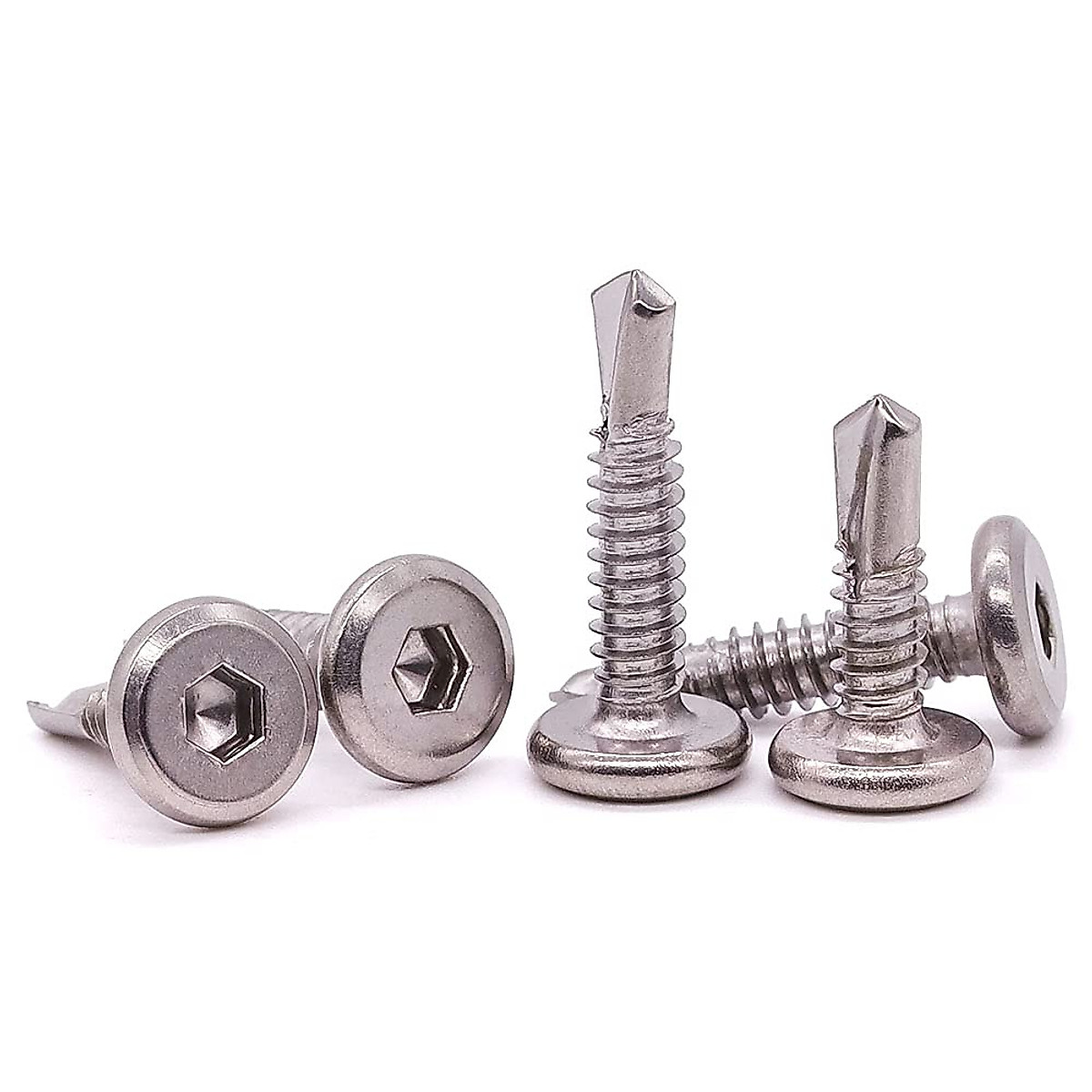 #12 x 3/4" Flat Socket Head Self Tapping Screws Sheet Metal Screws 50 of Pack, 410 Stainless Steel Self Drilling Screws, Bright Finish