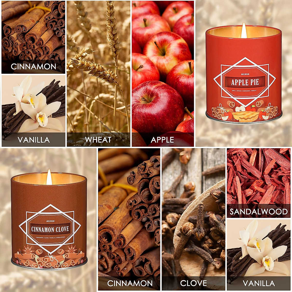Fall Candle Set, Fall Scented Candles for Home, 4 Pack 36oz Soy Autumn Candles, Fall Gifts for Women, Fall Scents of Spiced Pumpkin/Cinnamon Clove/Apple Pie/Hello Fall