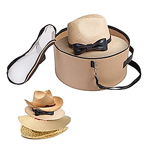 Pehciroe Hat Boxes for Women & Men Storage Large Felt Hat Boxes Storage Round Foldable Hat Carrier Travel Cowboy Hat Storage Box Storage for Hats Toy Clothes with Lid, Khaki