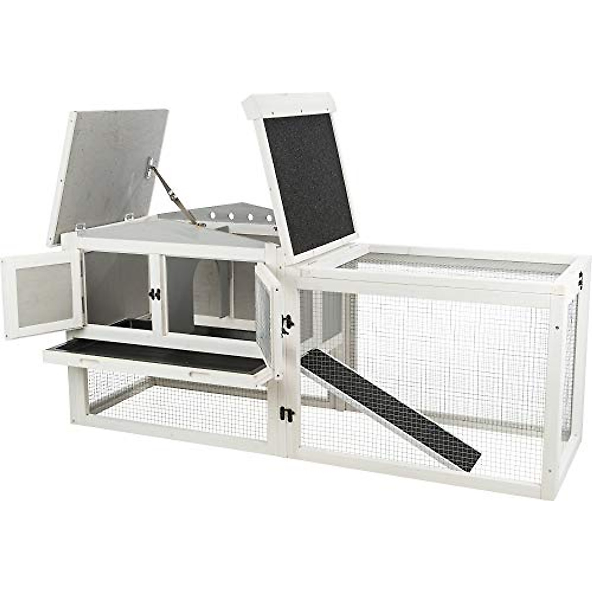 TRIXIE Natura Insulated Rabbit Hutch with Large Run, Hinged Peaked Roof, 2-Story with Ramp, for Rabbits or Guinea Pigs, Gray/White