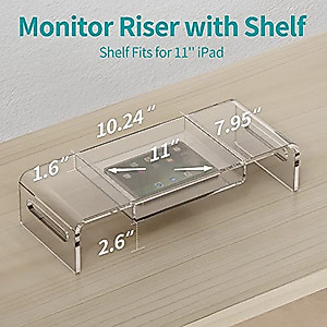 Zimilar 2 Pack Monitor Stand Riser, Wood Monitor Riser for 2 Monitors+Zimilar 20 inch Large Monitor Stand Riser with Phone Stand, Crystal Acrylic Monitor Stand with Keyboard Storage