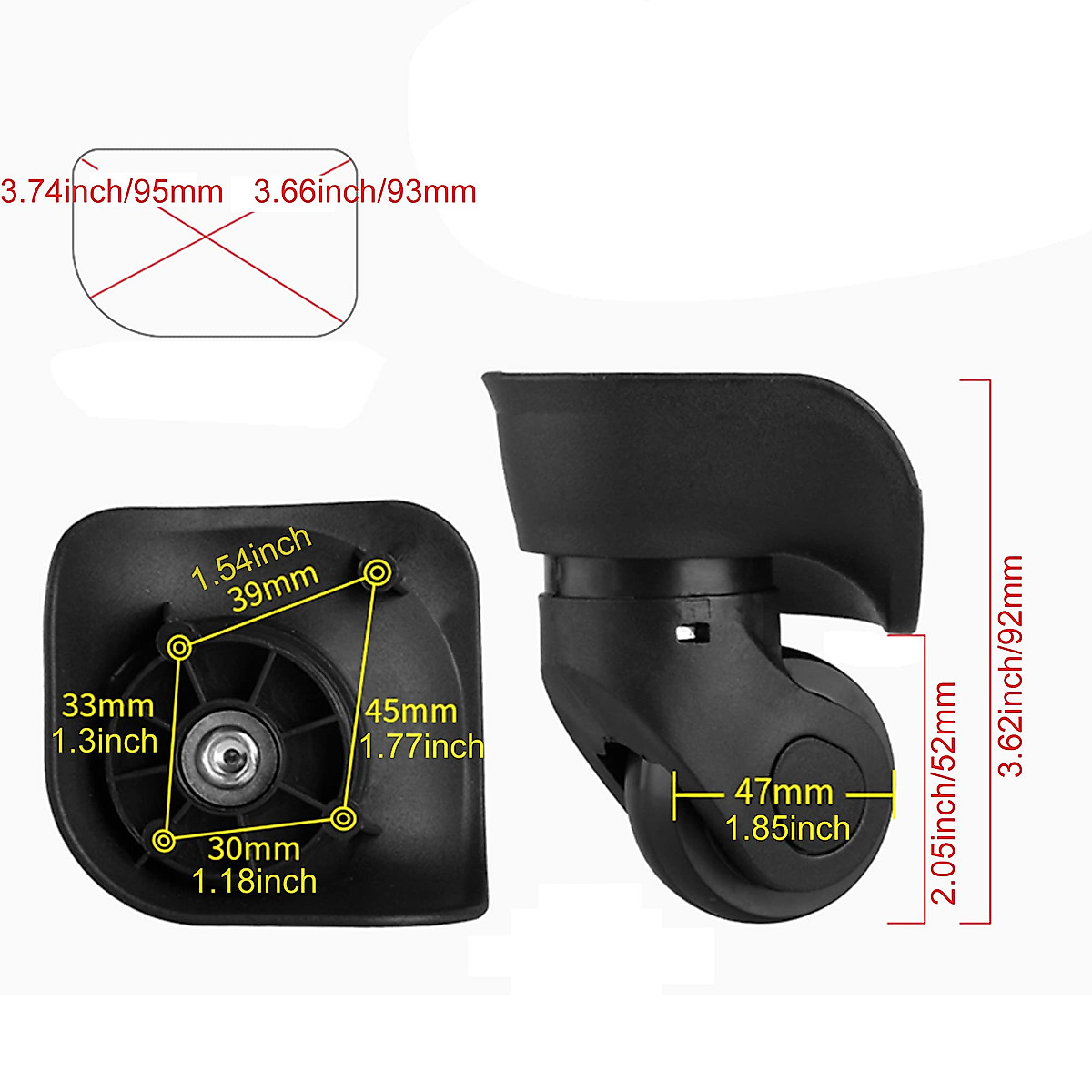 Small Swivel Luggage Suitcase Weels Caster Wheels Replacement Pack of 4 W041-2
