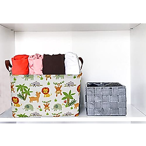 Essme Rectangular Baby Storage Basket,Green Basket,Nursery Storage Bin Organizer with Handles for Jungle Decor,Shelf Basket,Toy Box,Animal Basket.(Jungle animal)