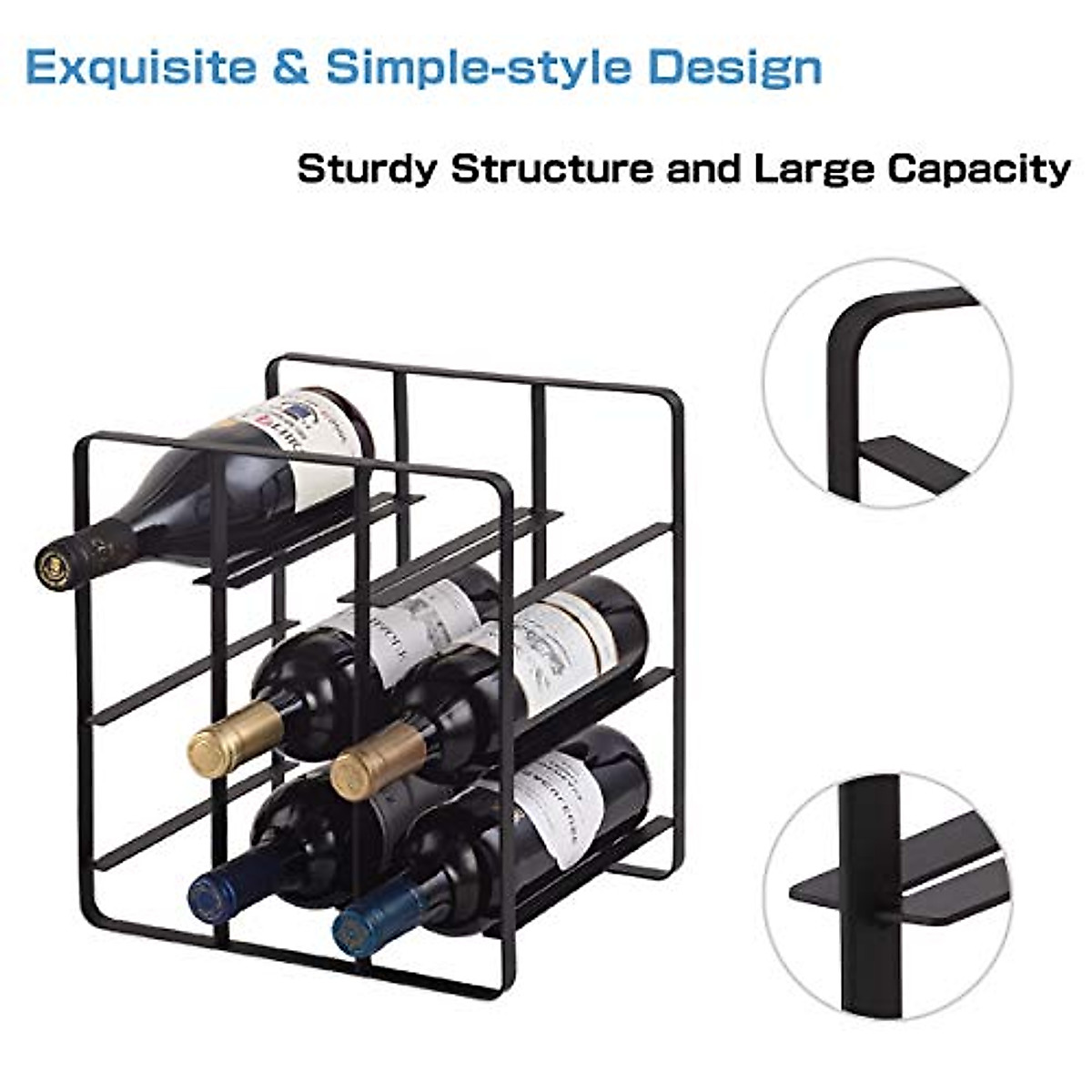 Buruis 9 Bottles Metal Wine Rack, Free-Standing Cabinet Water Bottle and Wine Rack Storage Organizer for Kitchen Countertop, Pantry, Fridge, Space Saver Protector for Red and White Wines Bottle