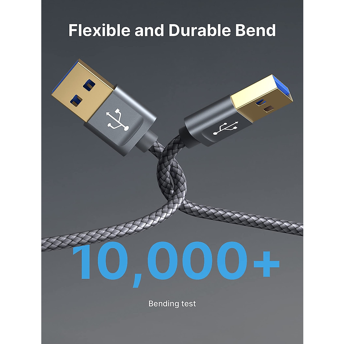 JSAUX USB 3.0 A to A Male Cable, USB to USB Cable 2 Pack(3.3ft+6.6ft) USB Male to Male Cable Double End USB Cord with Gold-Plated Connector for Hard Drive Enclosures, DVD Player, Laptop Cooler (Grey)