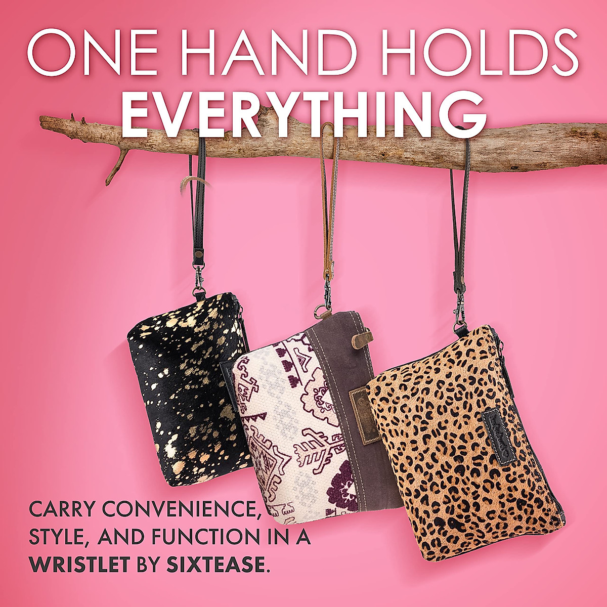 SIXTEASE Women's Fashion Wristlet Small Clutch With Wrist Strap - Vintage Style Zipper Made with Genuine Leather, Upcycled Canvas, Rug, or Hair On - Unique Designs, Hand Stitched - Iris