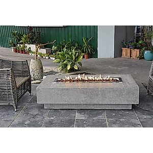 AMS Fireplace | Elementi | Large Rectangular Natural Gas Fire Pit Table | Free Bio-Ethanol Tabletop Lantern | With Canvas Cover, Lava Rocks, and Gas Key Valve | Fuel: Natural Gas, Hampton - Light Grey