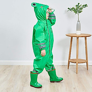 Toddler Rain Suit,Waterproof Girls Boys Raincoat,Kids Rain Poncho,Unisex Baby Rain Gear Jacket Coverall (M, Green Frog)