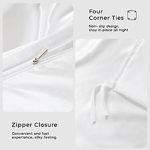 HOdo Home Satin Duvet Cover Queen Size, 3 Piece Silk Like Comforter Cover, Ultra Soft and Breathable Bedding Set with Zipper Closure & Corner Ties