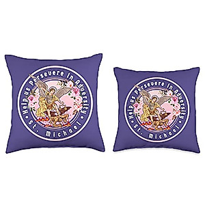 Saint Michael the Archangel short prayers St. Michael, Help Us Persevere in Adversity Throw Pillow, 18x18, Multicolor