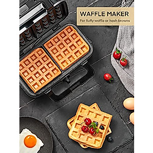 FOHERE Waffle Maker 3 in 1 Sandwich Maker 1200W Panini Press With Removable Plates and 5-gear Temperature Control, Non-stick Coating Easy to Clean,Indicator Lights, Silver/Black